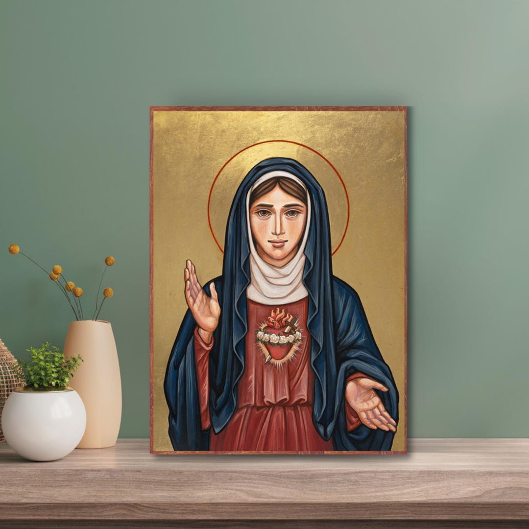 Immaculate Heart of Mary Print on Icon Board - Traditional Catholic ...