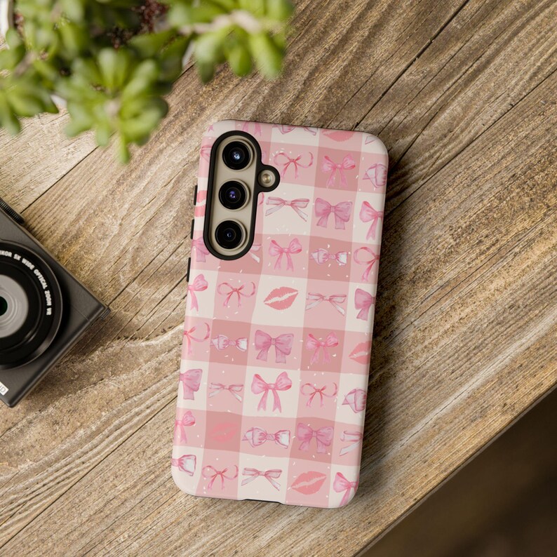 Phone Case, Coquette Pink Bow Gingham Phone Case - Chic, Girly ...