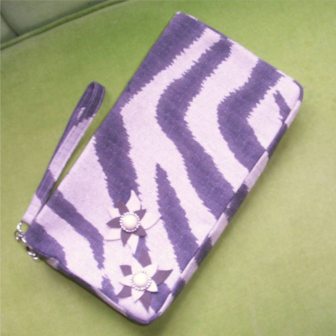 Zebra Clutch in Tan and Grey Fabric With Zip Top - Etsy