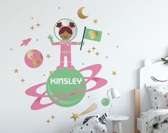 Rocket Girl FABRIC Wall Decal: Personalized Name Outer Space | Etsy