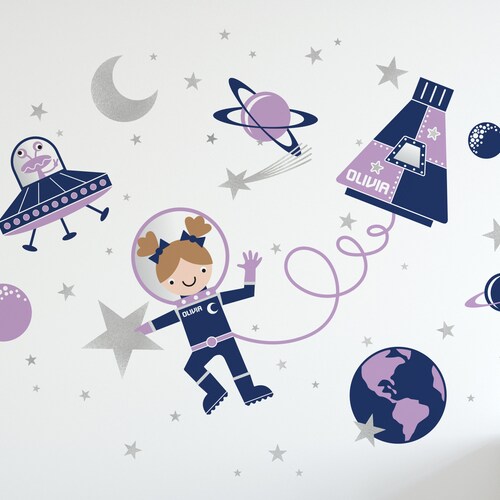 Rocket Girl FABRIC Wall Decal: Personalized Name Outer Space | Etsy