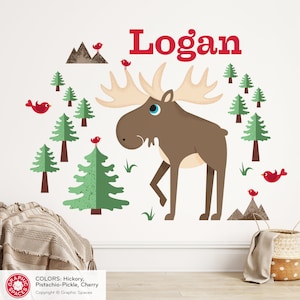 Happy Moose Fabric Nursery Wall Decal, Personalized Kids Name ...