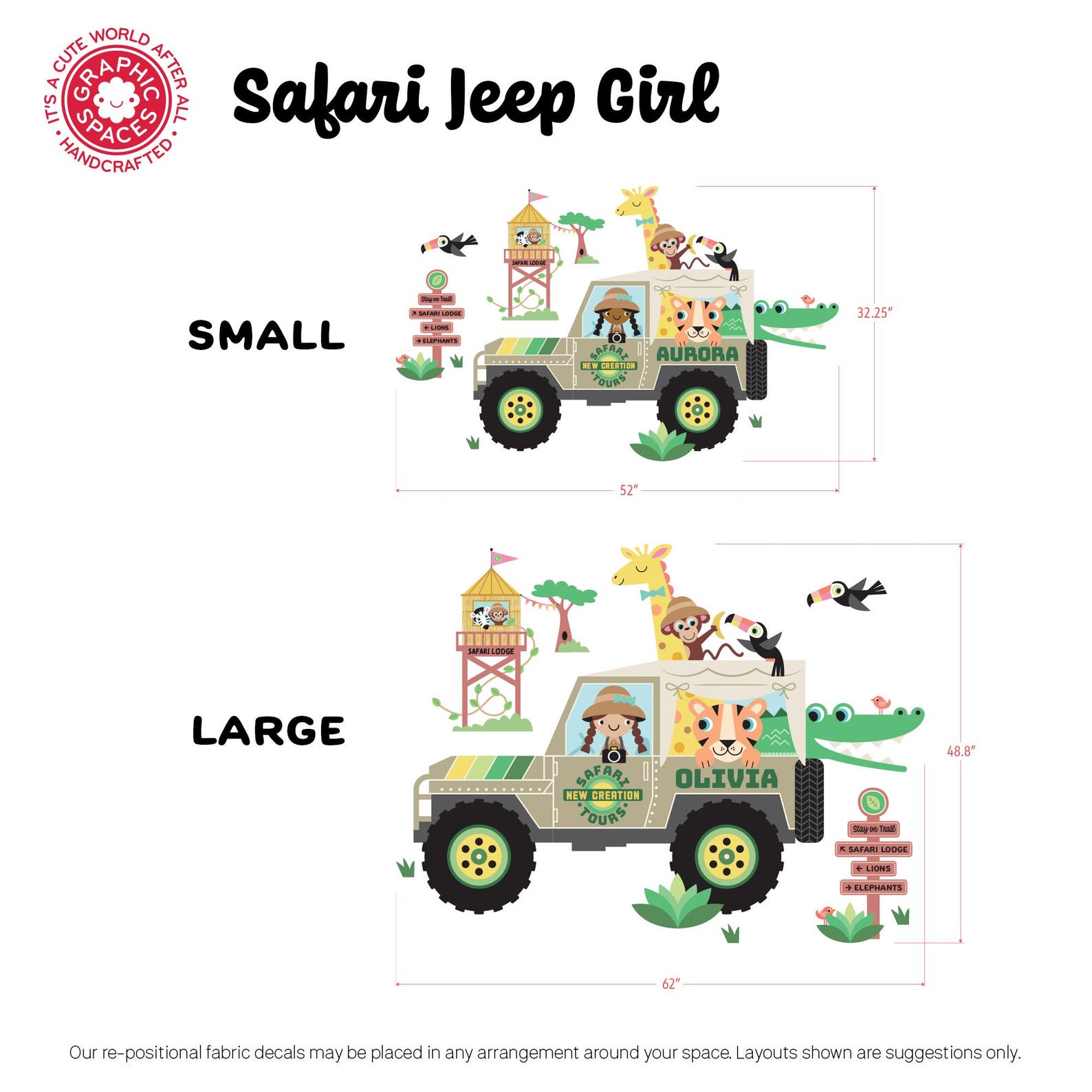 Jungle Safari Animal Jeep GIRL Fabric Wall Decals - Personalized Baby ...