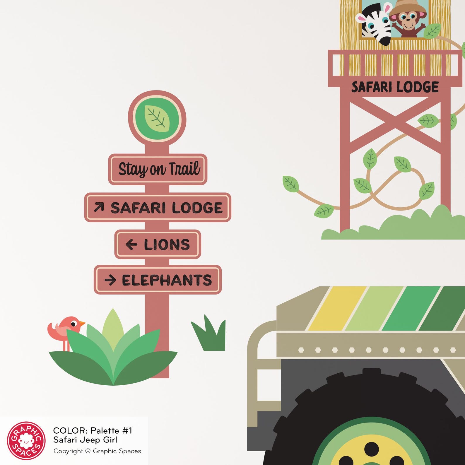 Jungle Safari Animal Jeep GIRL Fabric Wall Decals - Personalized Baby ...