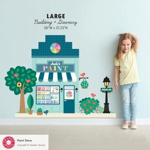 Paint Store Fabric Wall Decal, Personalized Kids Happy Town City ...