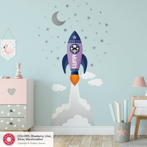 Rocket Girl FABRIC Wall Decal: Personalized Name Outer Space | Etsy