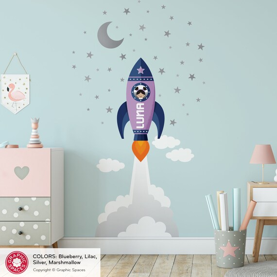 Rocket Launch Girl FABRIC Wall Decal Personalized Name Outer | Etsy