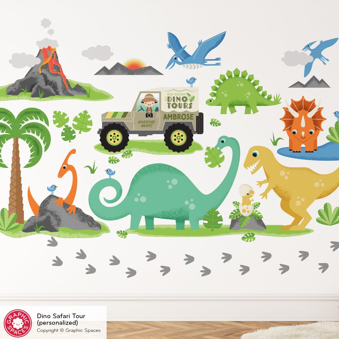 Dinosaur Safari Tour Fabric Wall Decals Personalized Name - Etsy