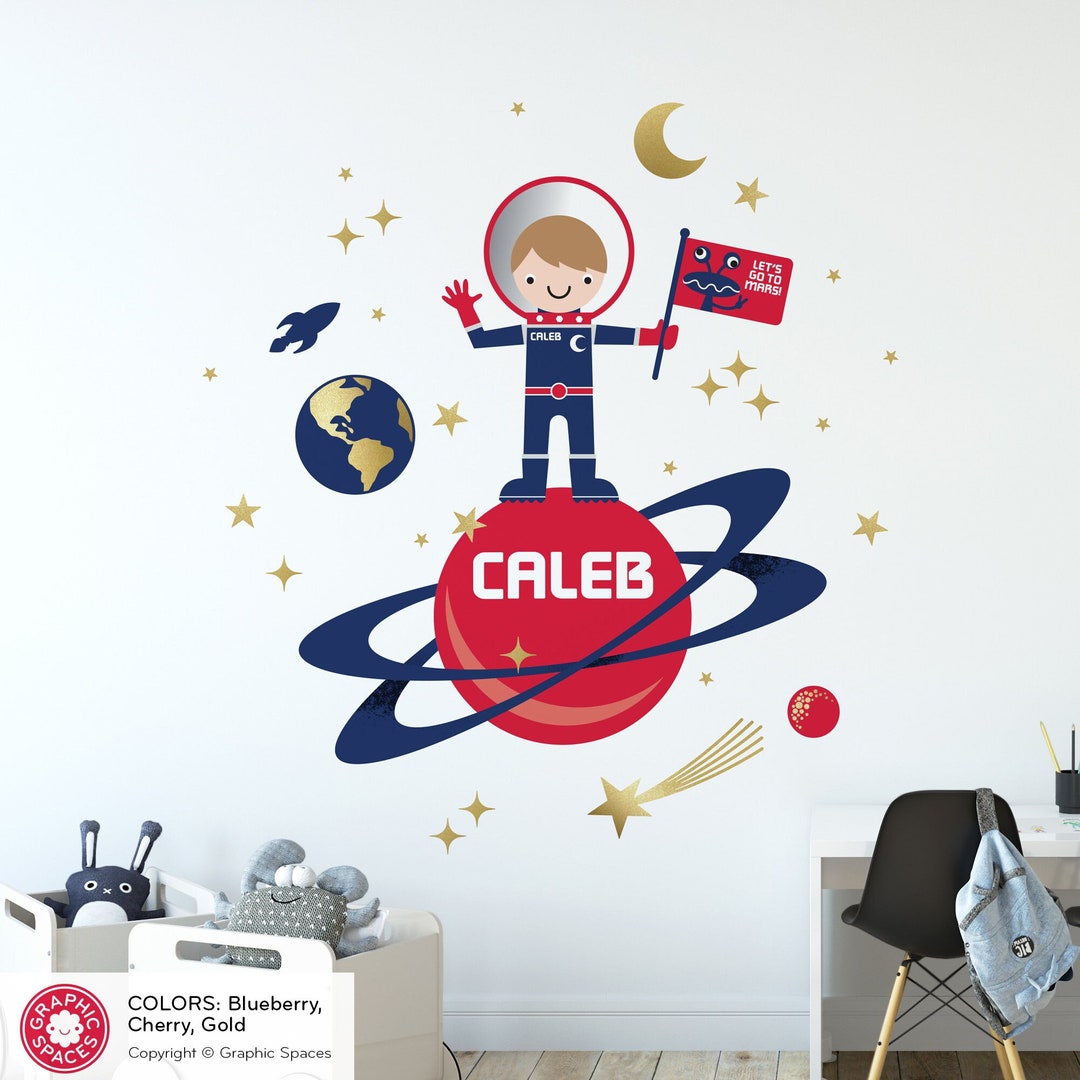Personalized Space Boy Fabric Wall Decal: Astronaut Nursery Decor ...