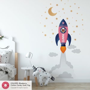 Rocket Launch Girl FABRIC Wall Decal Personalized Name Outer | Etsy