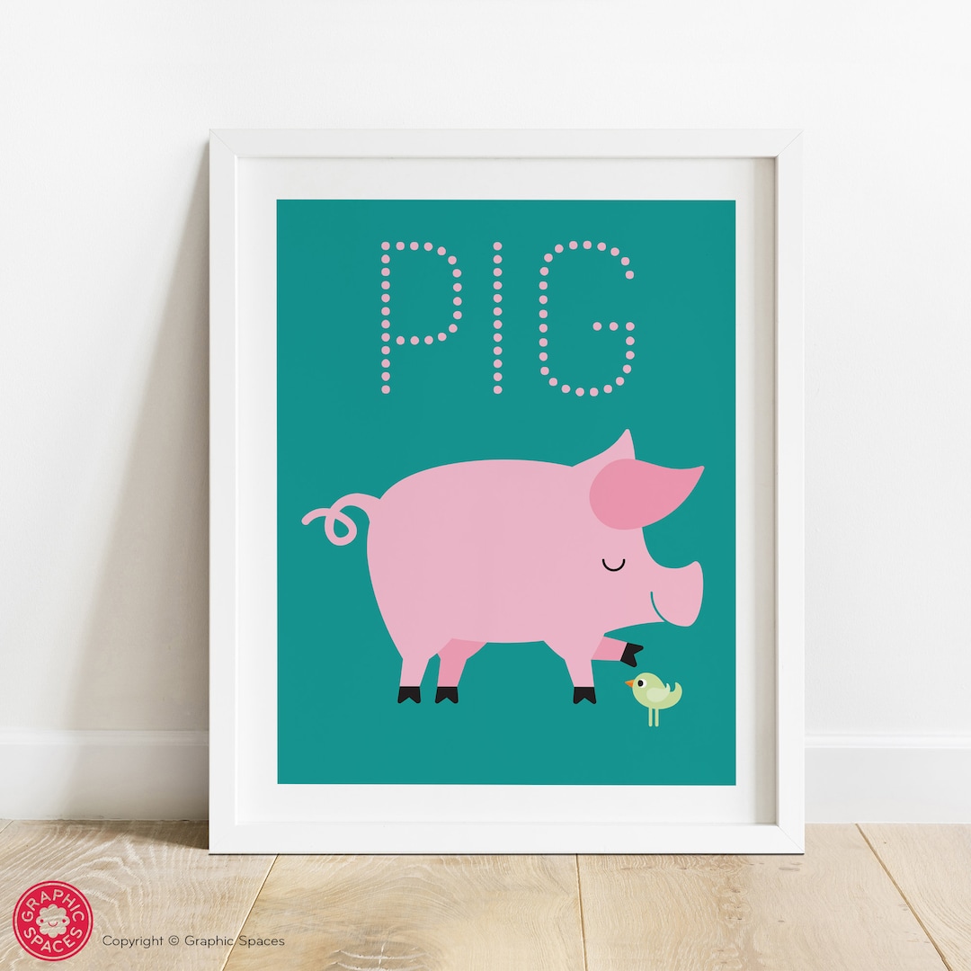 Pig Nursery Art Print, Kids Farm Animal Poster - Etsy