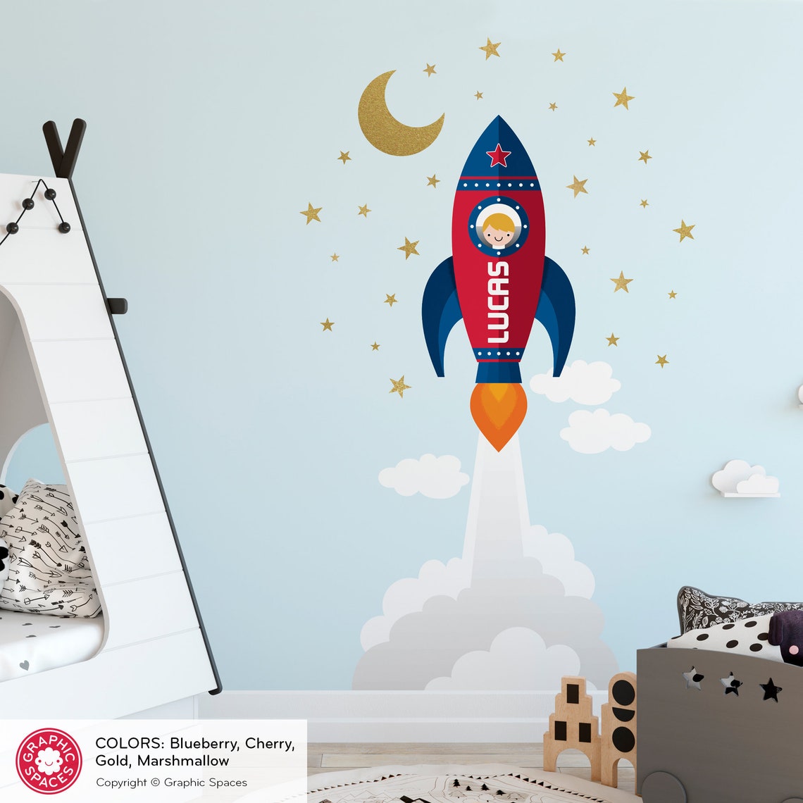 Personalized Rocket Fabric Wall Decal: Outer Space Nursery Decor - Etsy