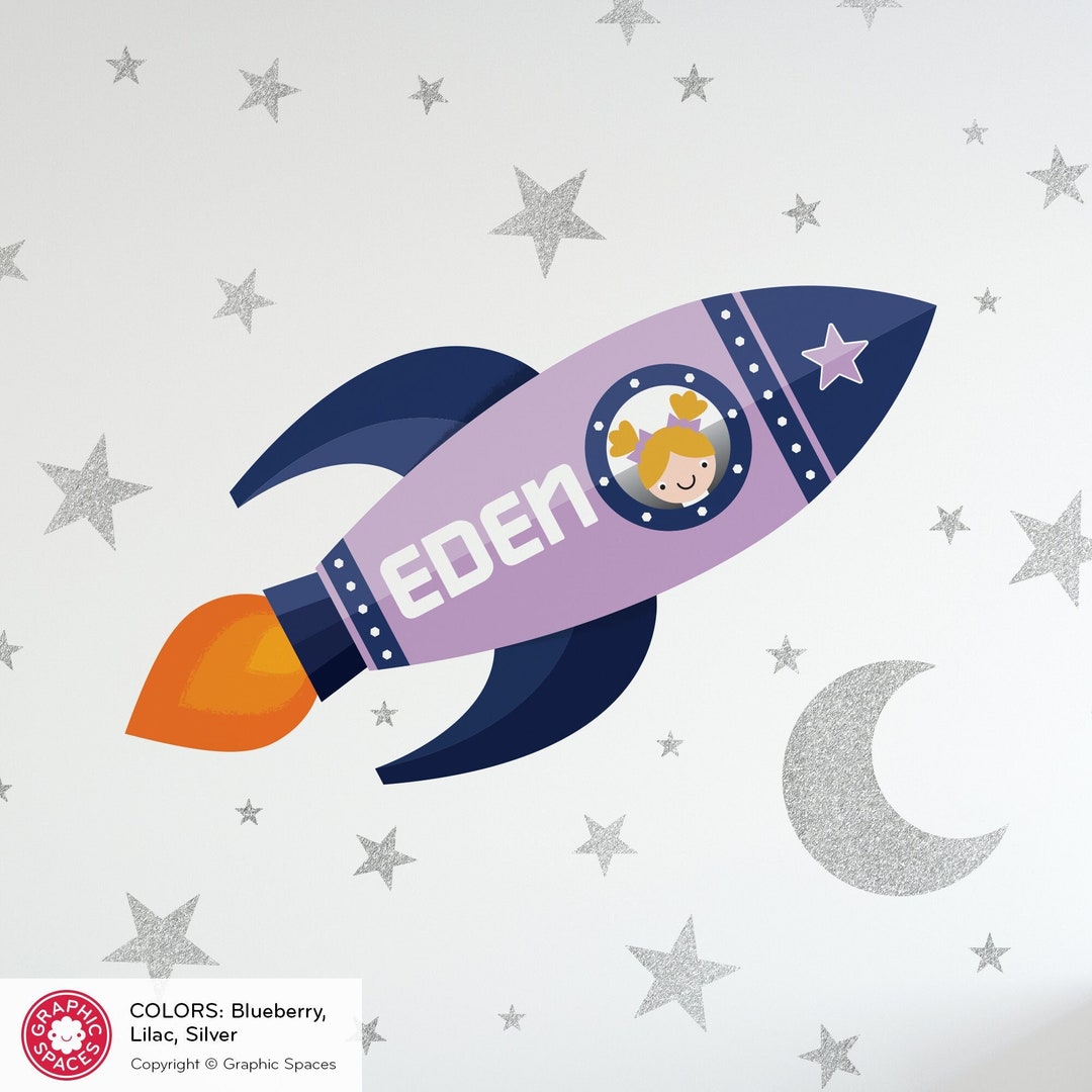 Rocket Girl Fabric Wall Decal: Personalized Name Outer Space Nursery ...