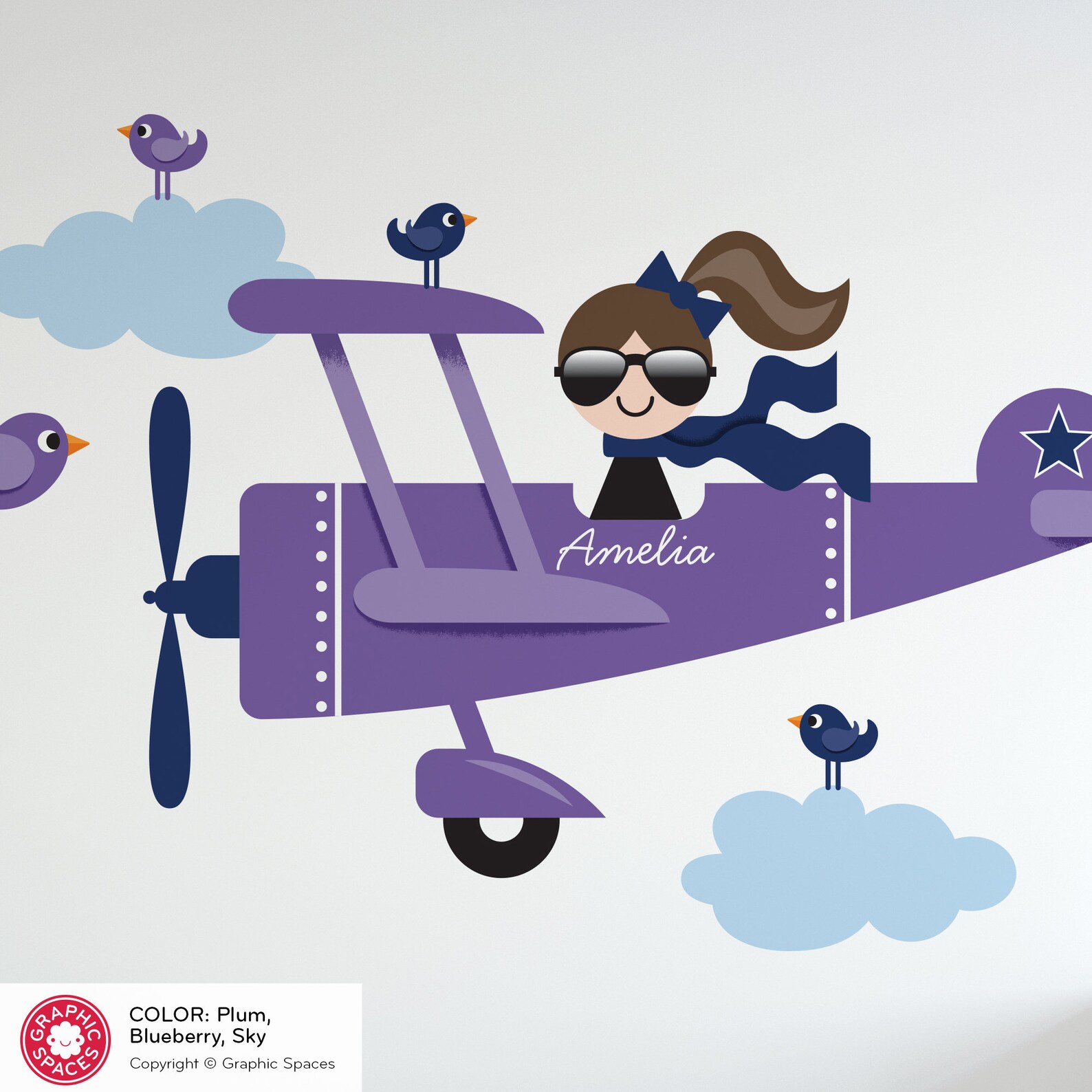 Airplane Girl FABRIC Wall Decal Personalized Name Travel Baby | Etsy