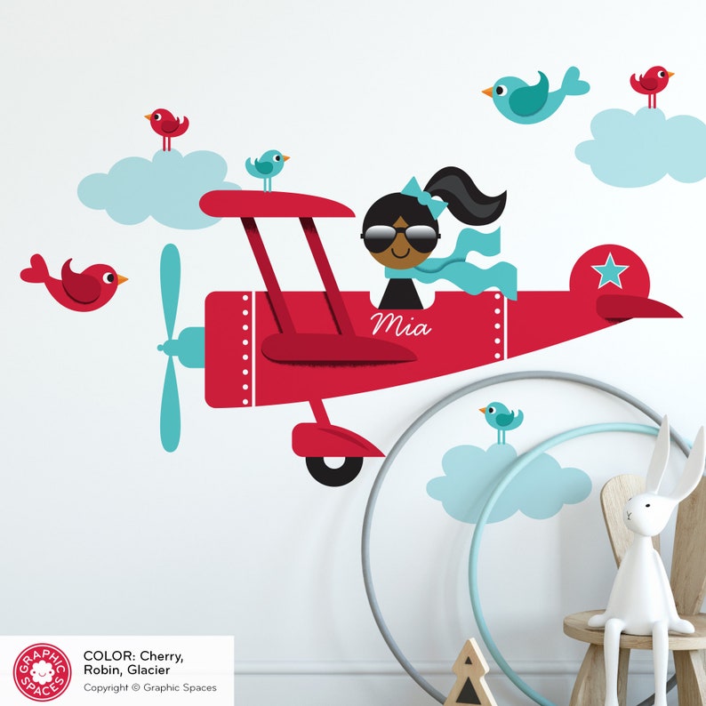 Airplane Girl FABRIC Wall Decal Personalized Name Travel Baby | Etsy