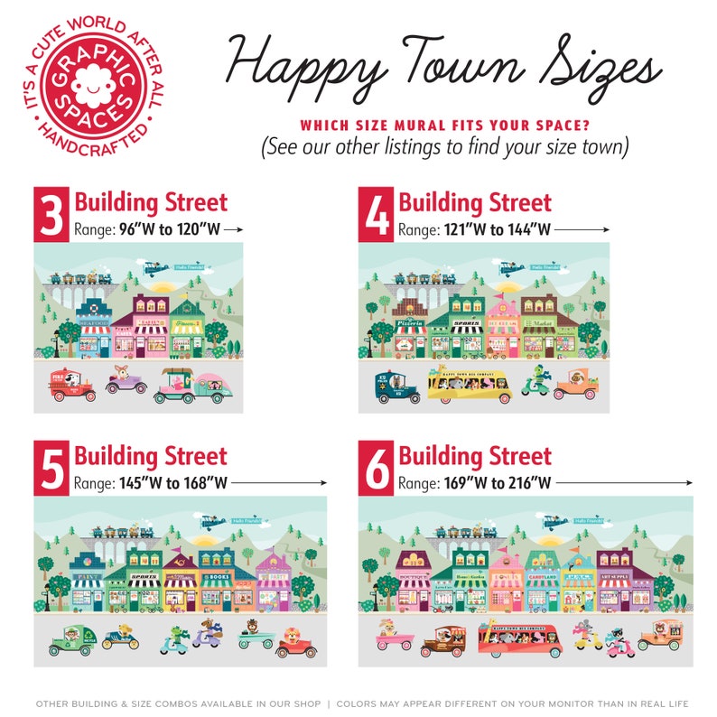 Happy Town - Wallpaper Mural - 5 Building Village Street (personalized ...