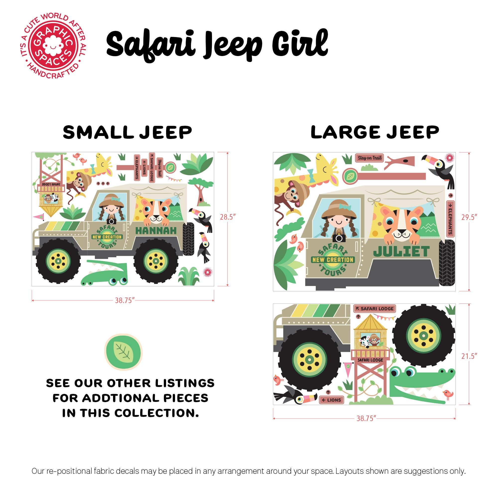 Jungle Safari Animal Jeep GIRL Fabric Wall Decals - Personalized Baby ...