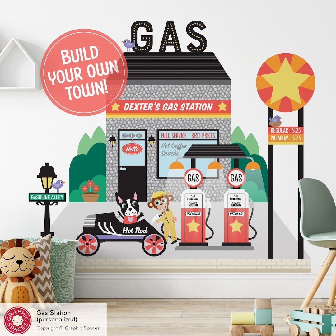Gas Station - Fabric Wall Decal - Happy Town Pretend Play ...