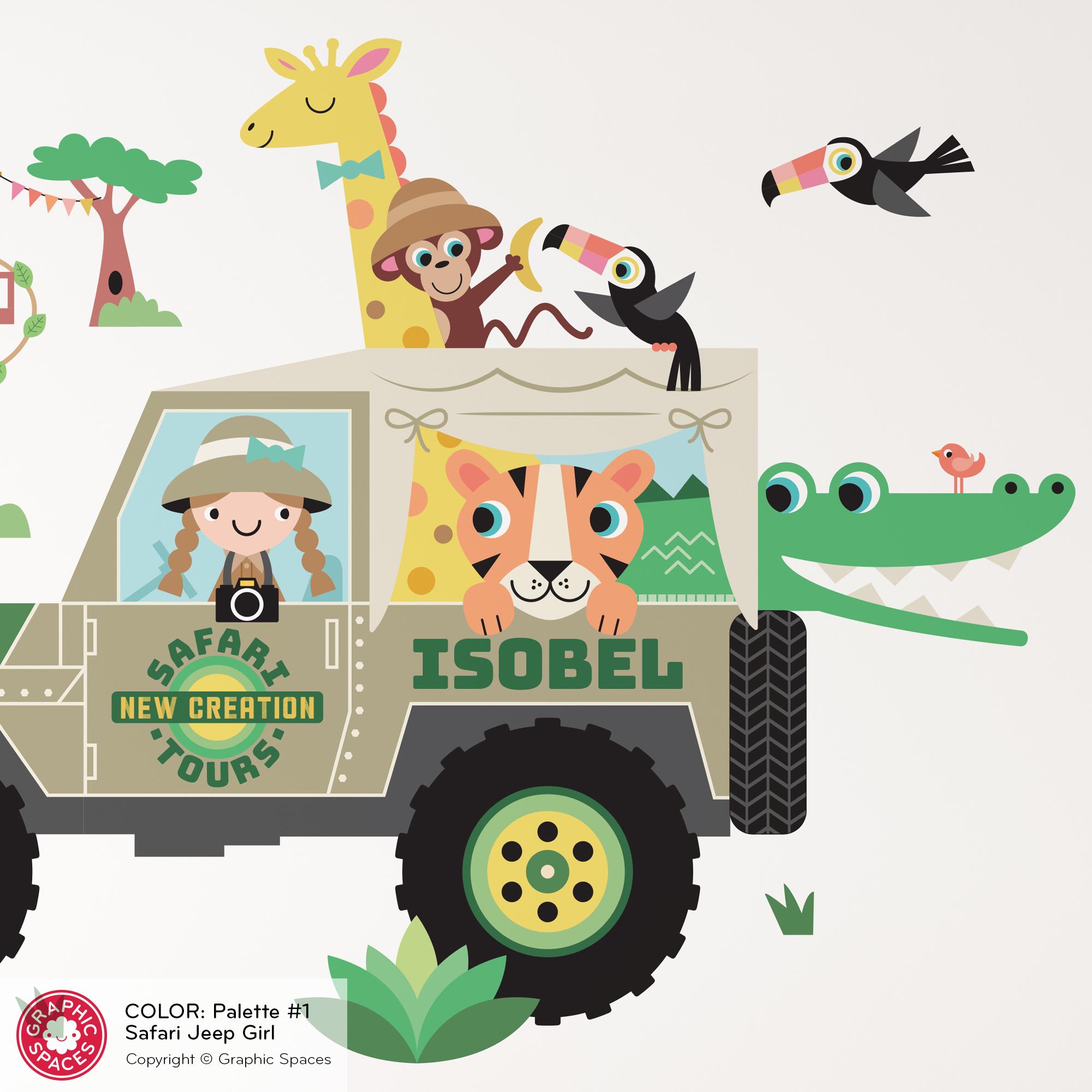 Jungle Safari Animal Jeep GIRL Fabric Wall Decals - Personalized Baby ...