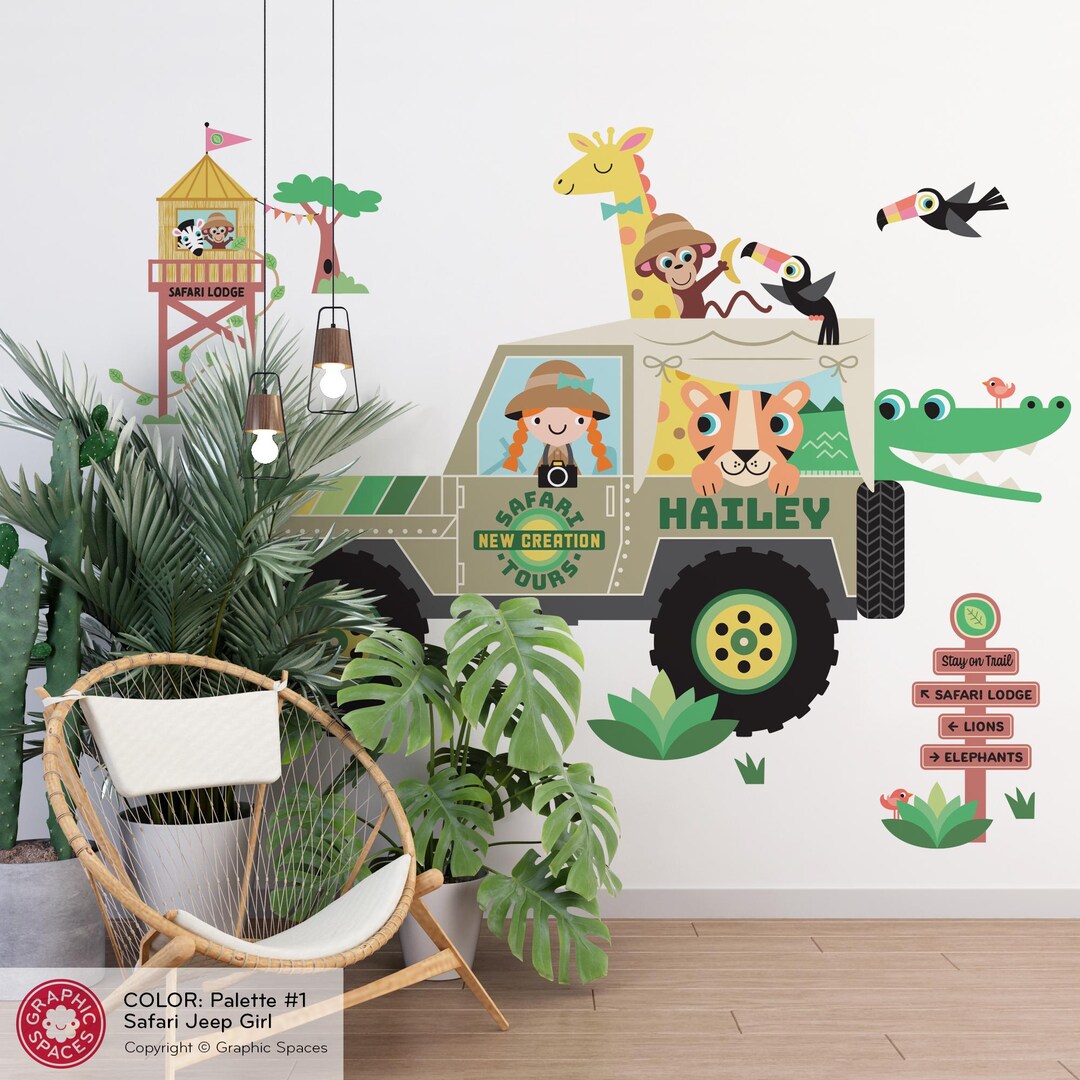 Jungle Safari Animal Jeep GIRL Fabric Wall Decals - Personalized Baby ...