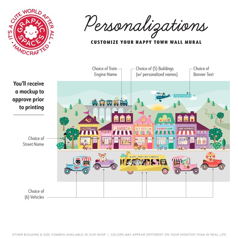 Happy Town - Wallpaper Mural - 5 Building Village Street (personalized ...