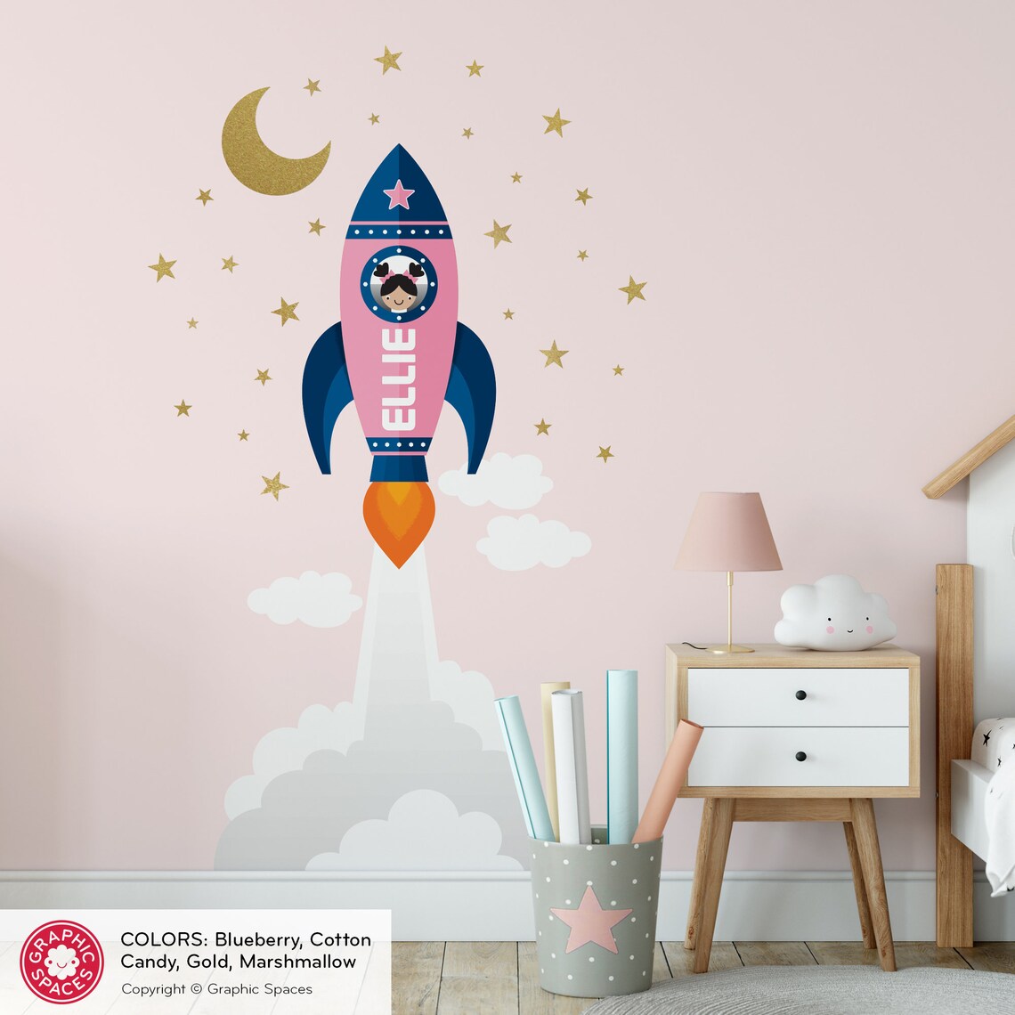 Rocket Launch Girl FABRIC Wall Decal Personalized Name Outer - Etsy