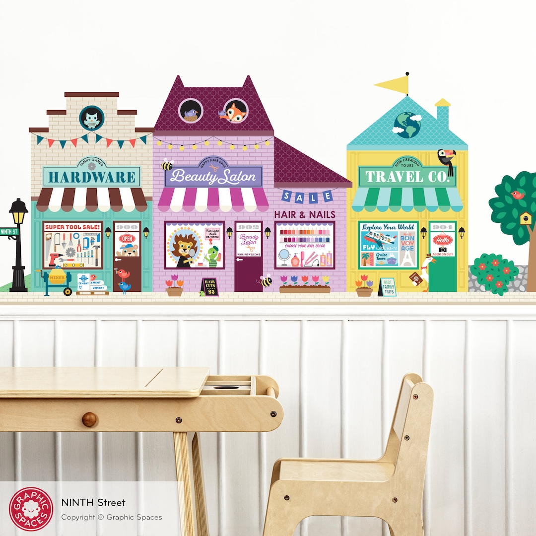 Small Happy Town - Fabric Wall Decal - Hardware - Beauty Shop - Travel ...