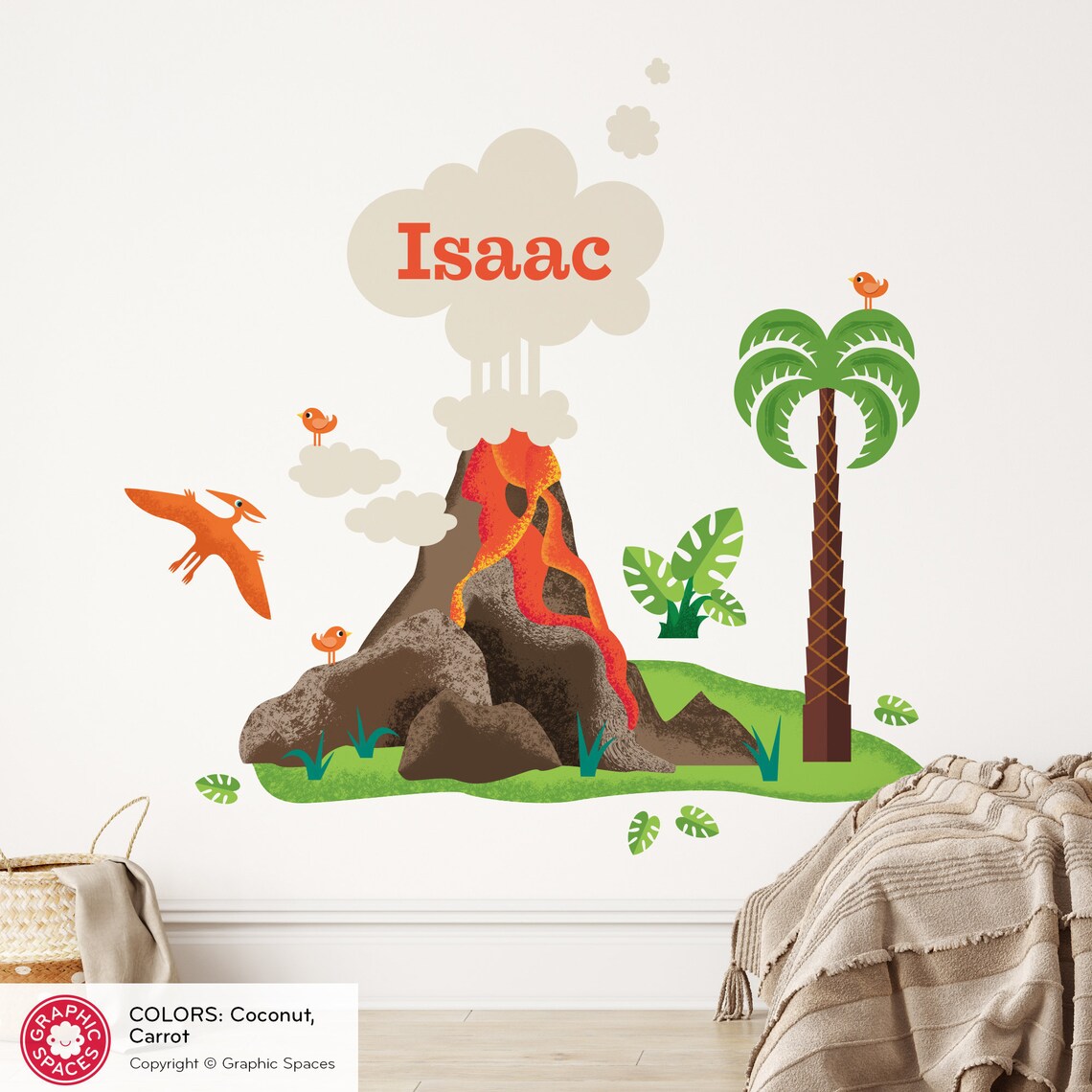 Volcano Dinosaur FABRIC Wall Decals Personalized Name Dino - Etsy