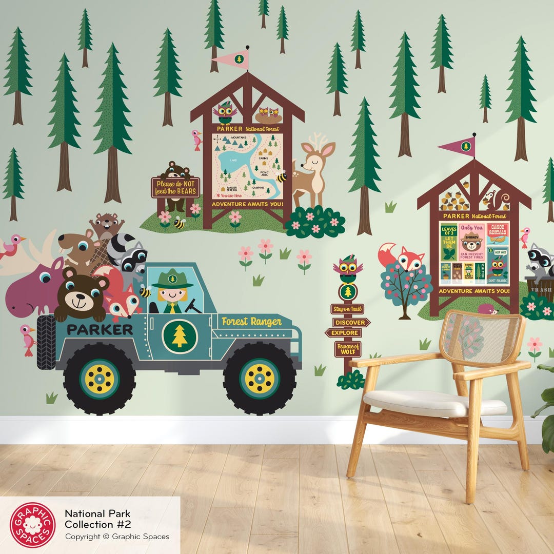 Forest Ranger Jeep GIRL Collection Wall Decals - Woodland Animals Kids ...