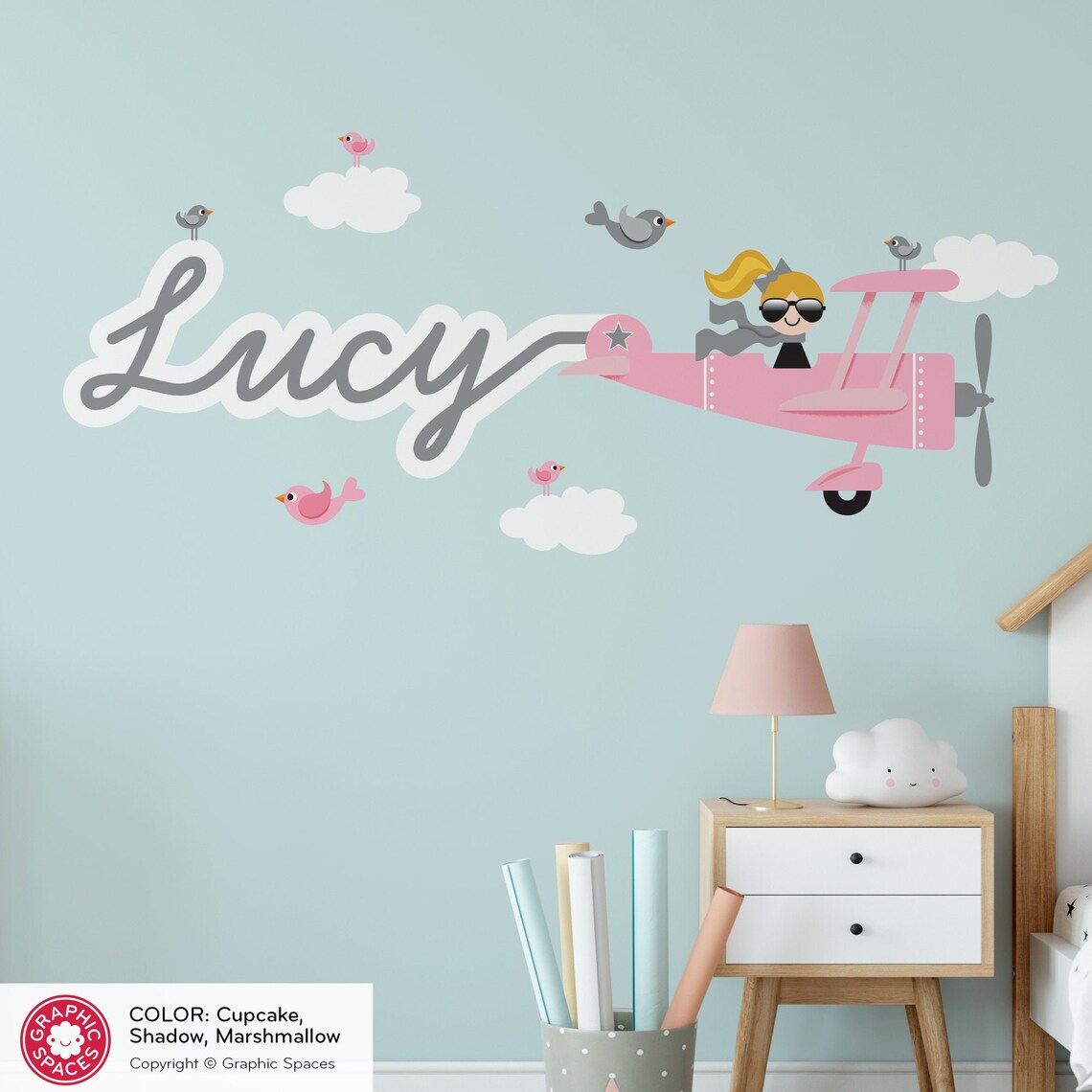 Airplane Girl Name FABRIC Wall Decal Personalized Skywriter | Etsy
