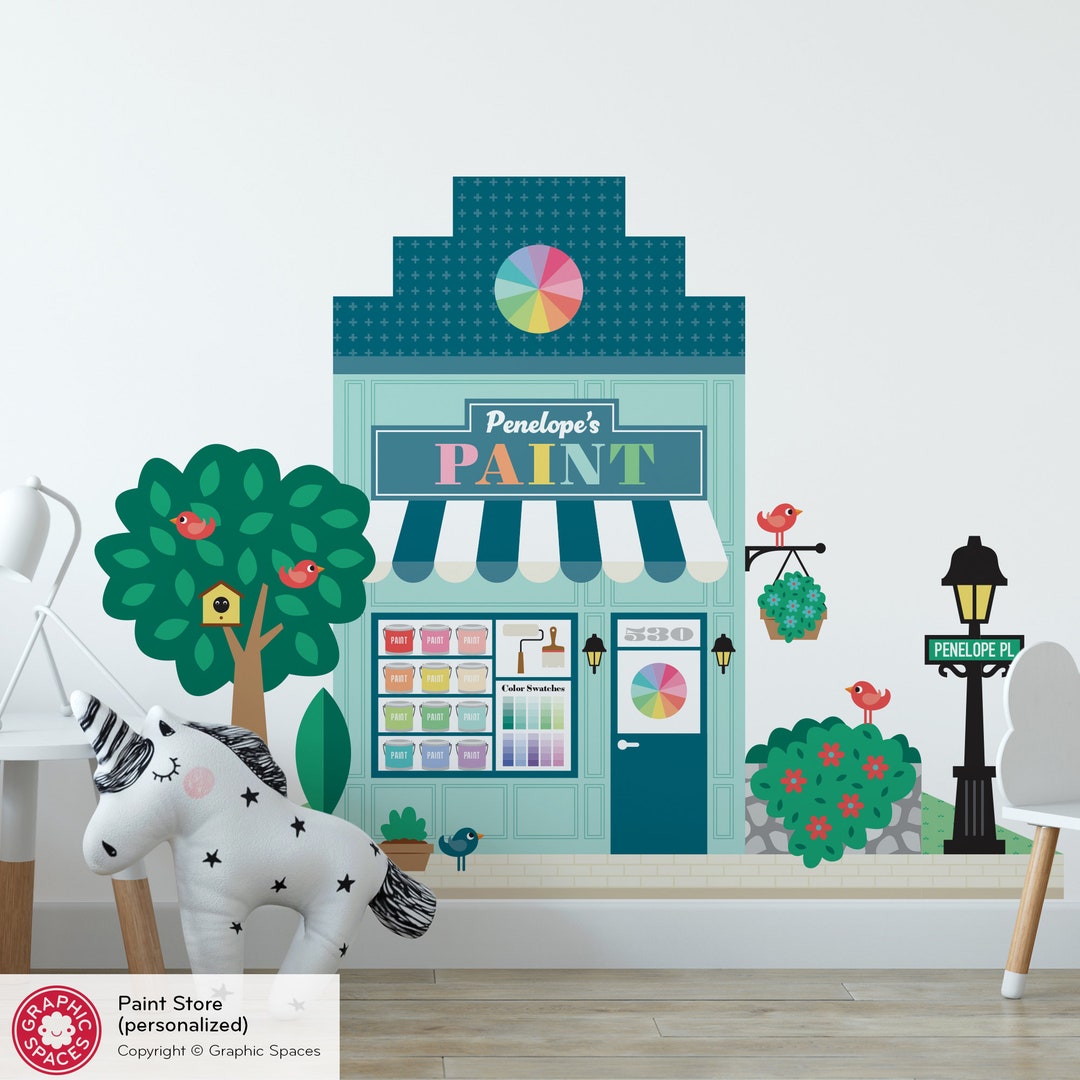 Paint Store Fabric Wall Decal Personalized Kids Happy Town - Etsy