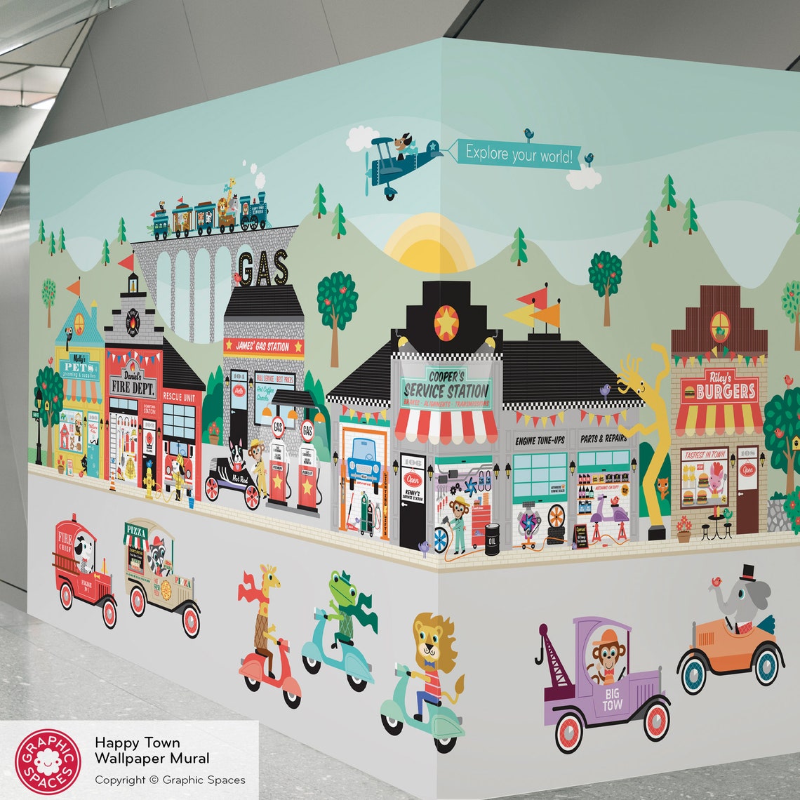 Happy Town - Wallpaper Mural - 6 Building Village Street (personalized ...