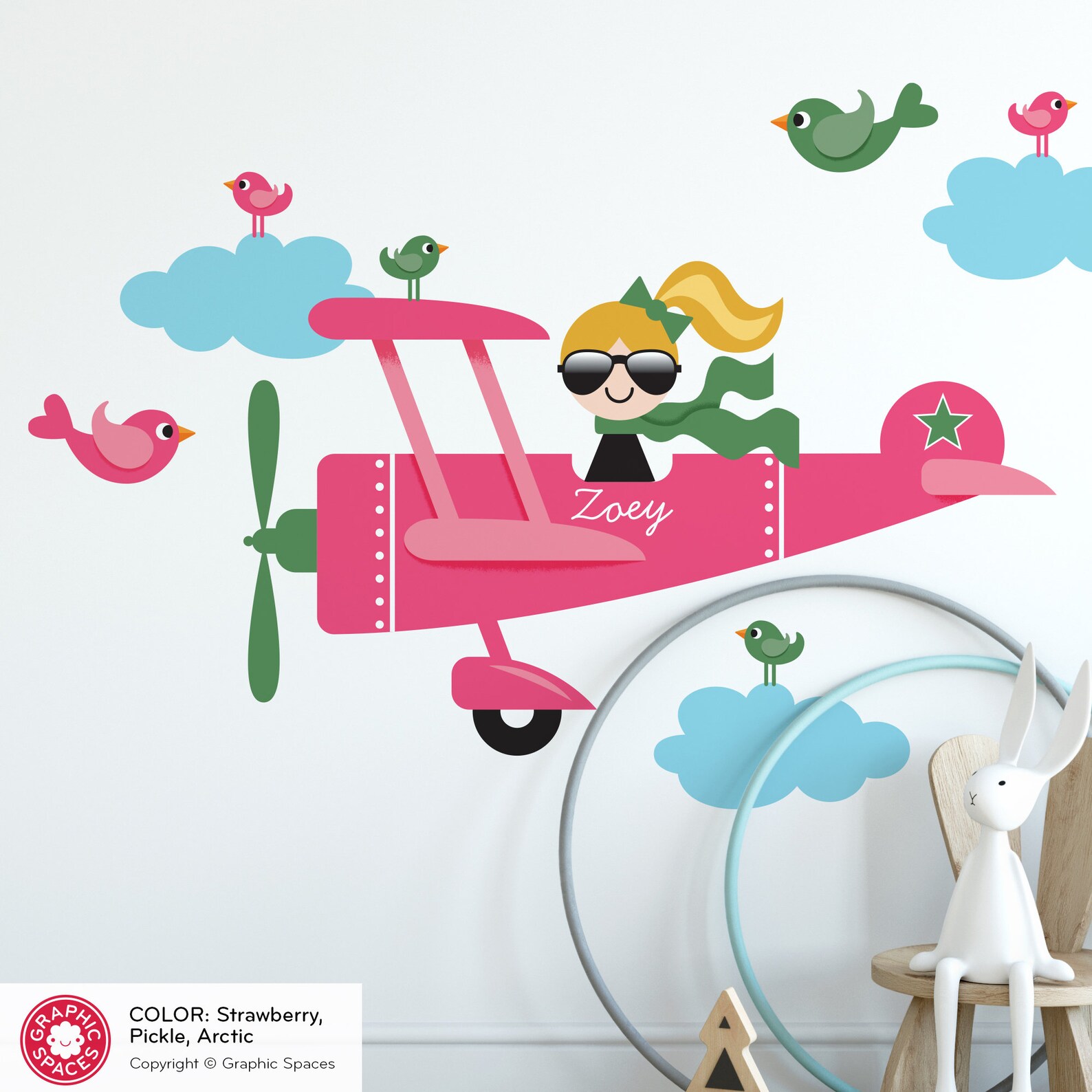 Airplane Girl FABRIC Wall Decal Personalized Name Travel Baby | Etsy