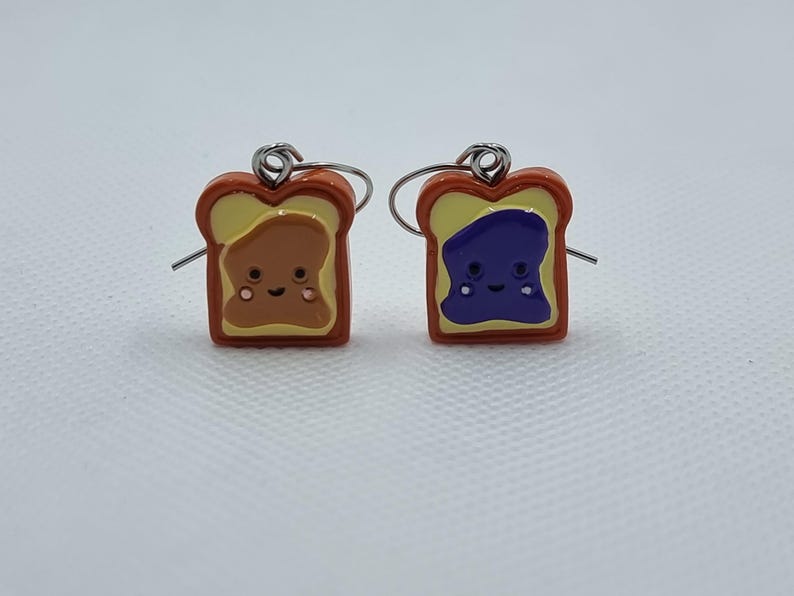 Smiley Peanut Butter and Jam Toast Slice Drop Earrings - Delicious PB&J ...