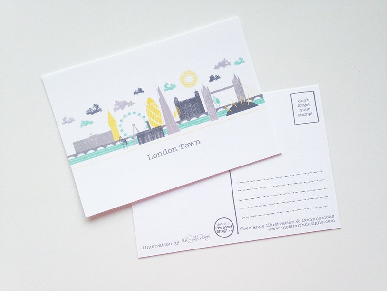 London Map Postcard: Illustrated Skyline Travel Keepsake - Etsy
