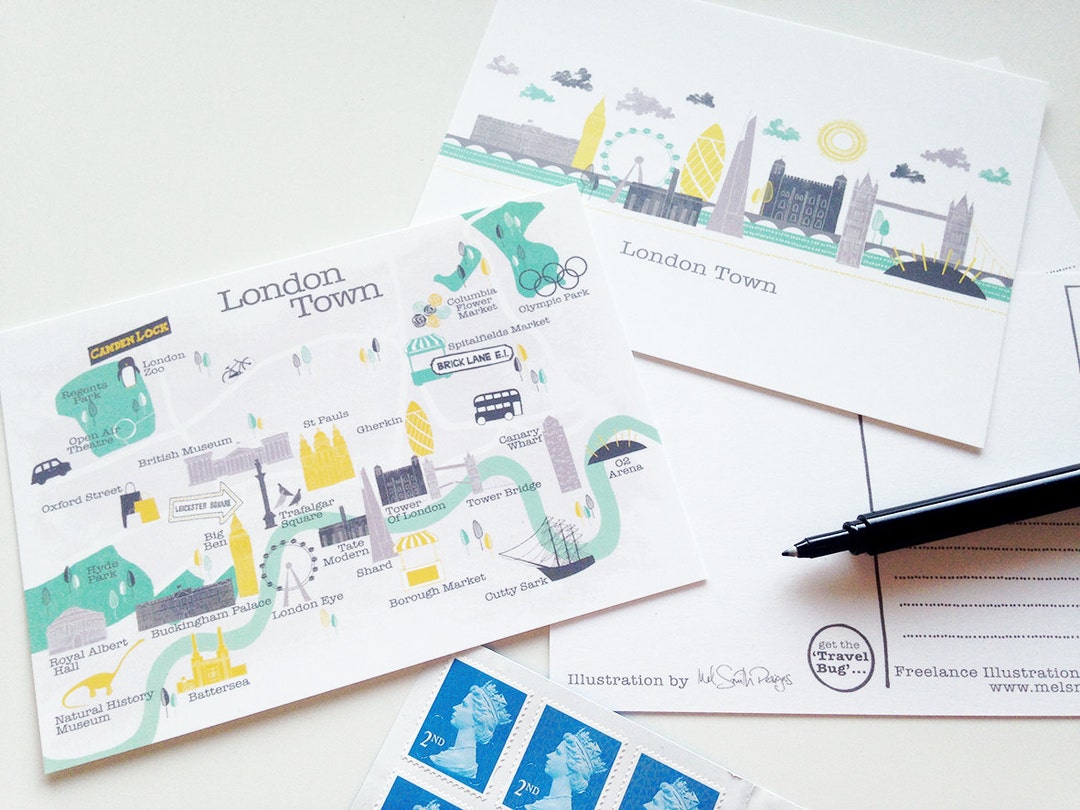London Map Postcard: Illustrated Skyline Travel Keepsake - Etsy