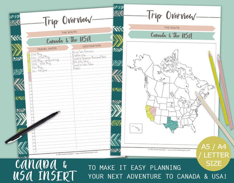 Printable Canada & USA Travel Planner / USA Vacation Planner | Etsy