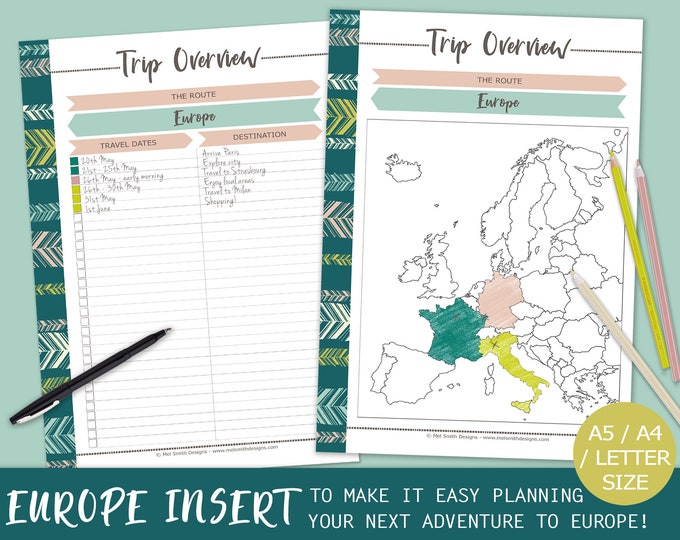 Printable Europe Travel Planner / European Vacation Planner Insert ...
