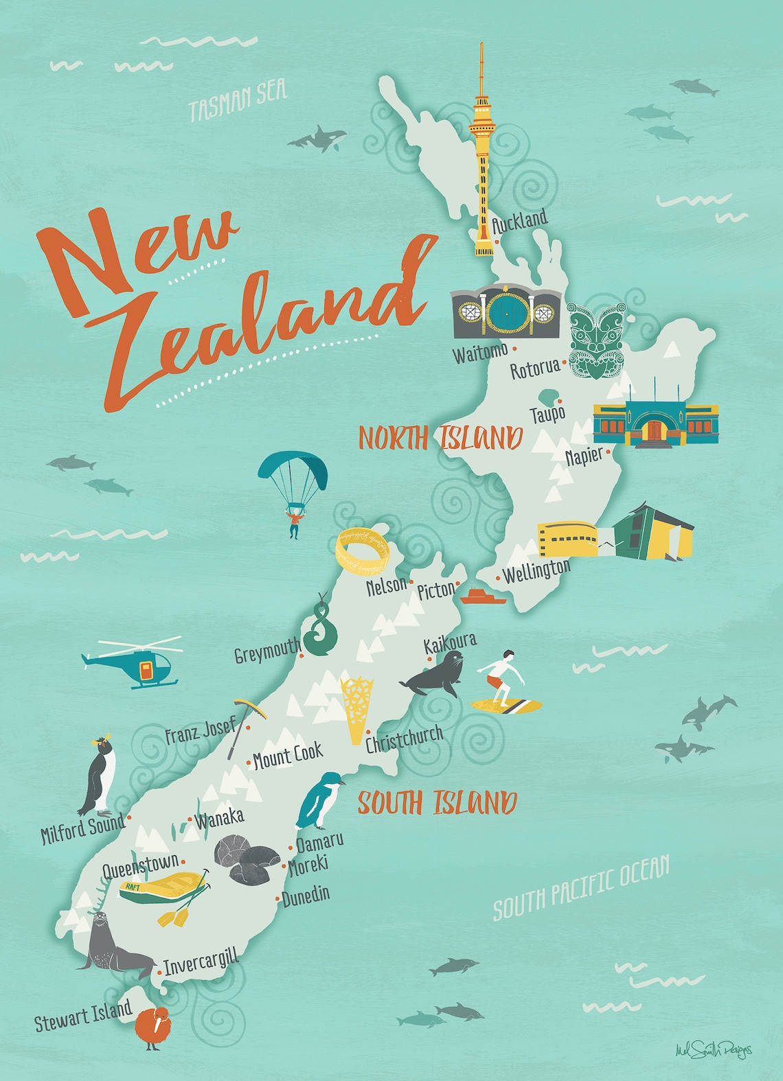 New Zealand Map Print / Map of New Zealand / Gifts for | Etsy