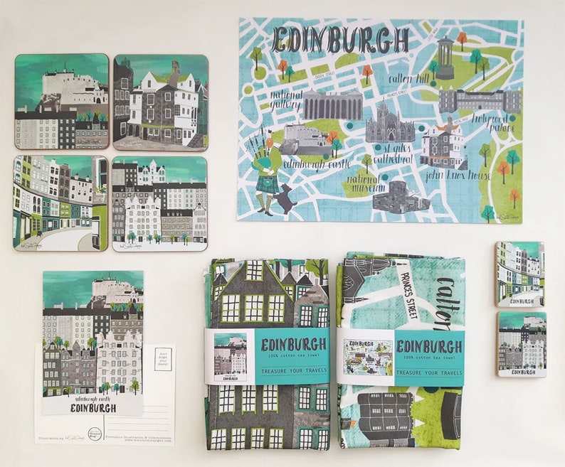 Edinburgh Map Souvenir Tea Towel / Edinburgh Fringe Festival | Etsy