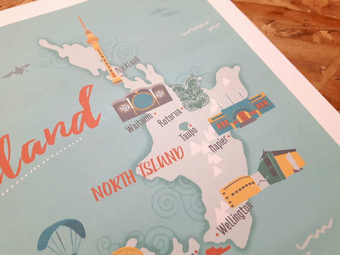 New Zealand Map Print / Map of New Zealand / Gifts for | Etsy