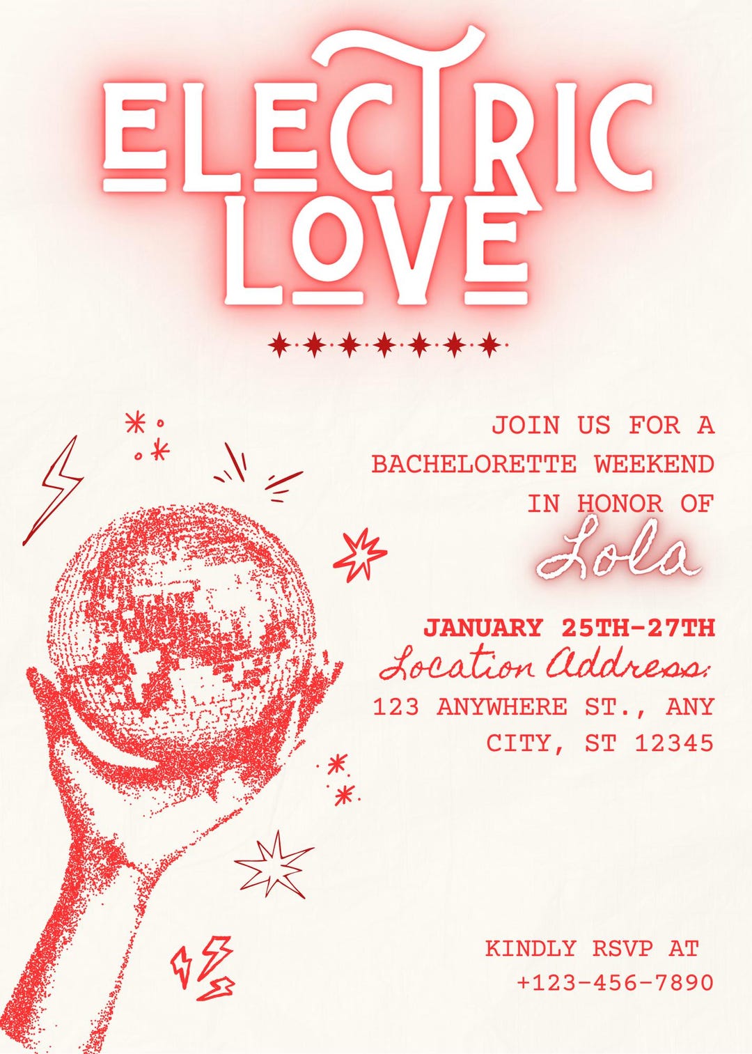 Electric Love, Bachelorette Party, Bachelorette Invitation, Digital ...