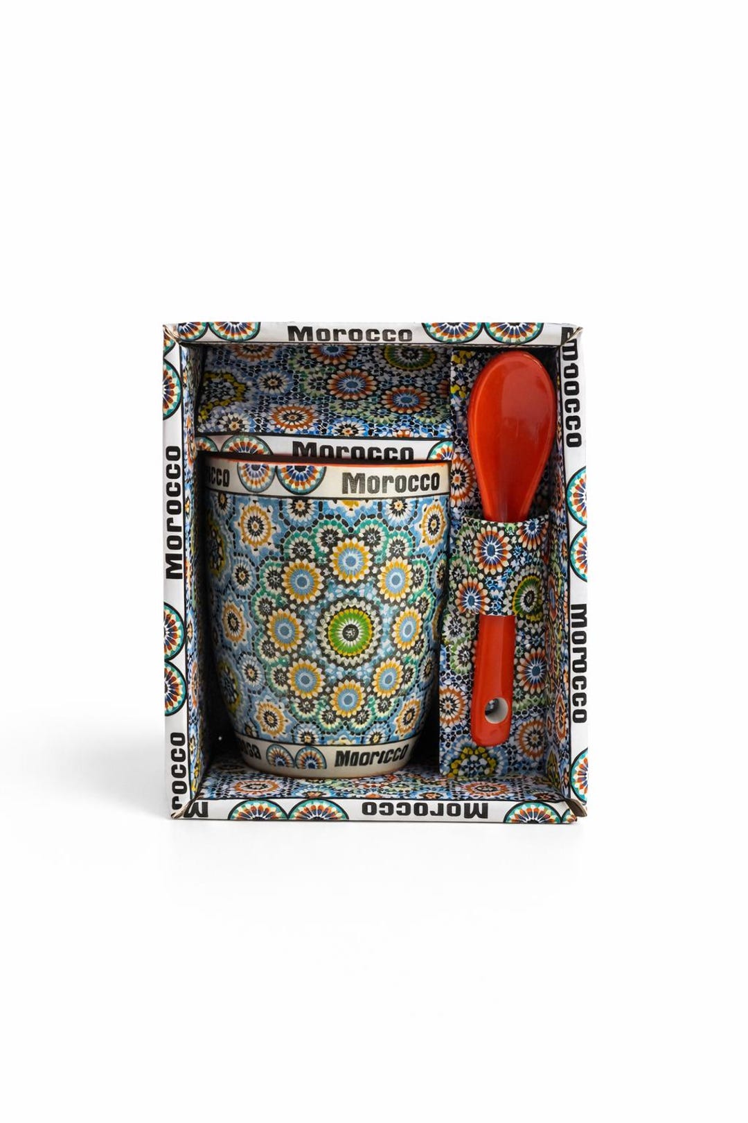 Moroccan Ceramic Mug With Spoon – Zellige Pattern – Oriental Decor Mug ...
