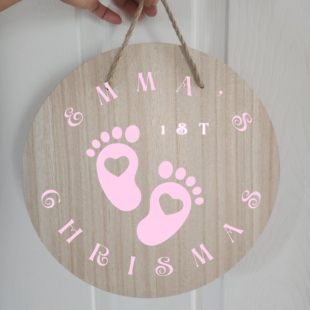 Custom Hanging Christmas Sign, Personalized Baby Name Wood Plaque ...