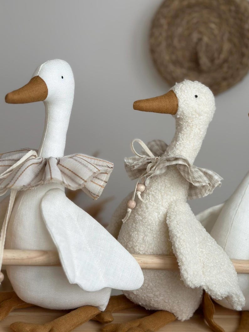 Handmade Linen Goose – 100% Linen Soft Toy, Decorative Sitting Goose ...