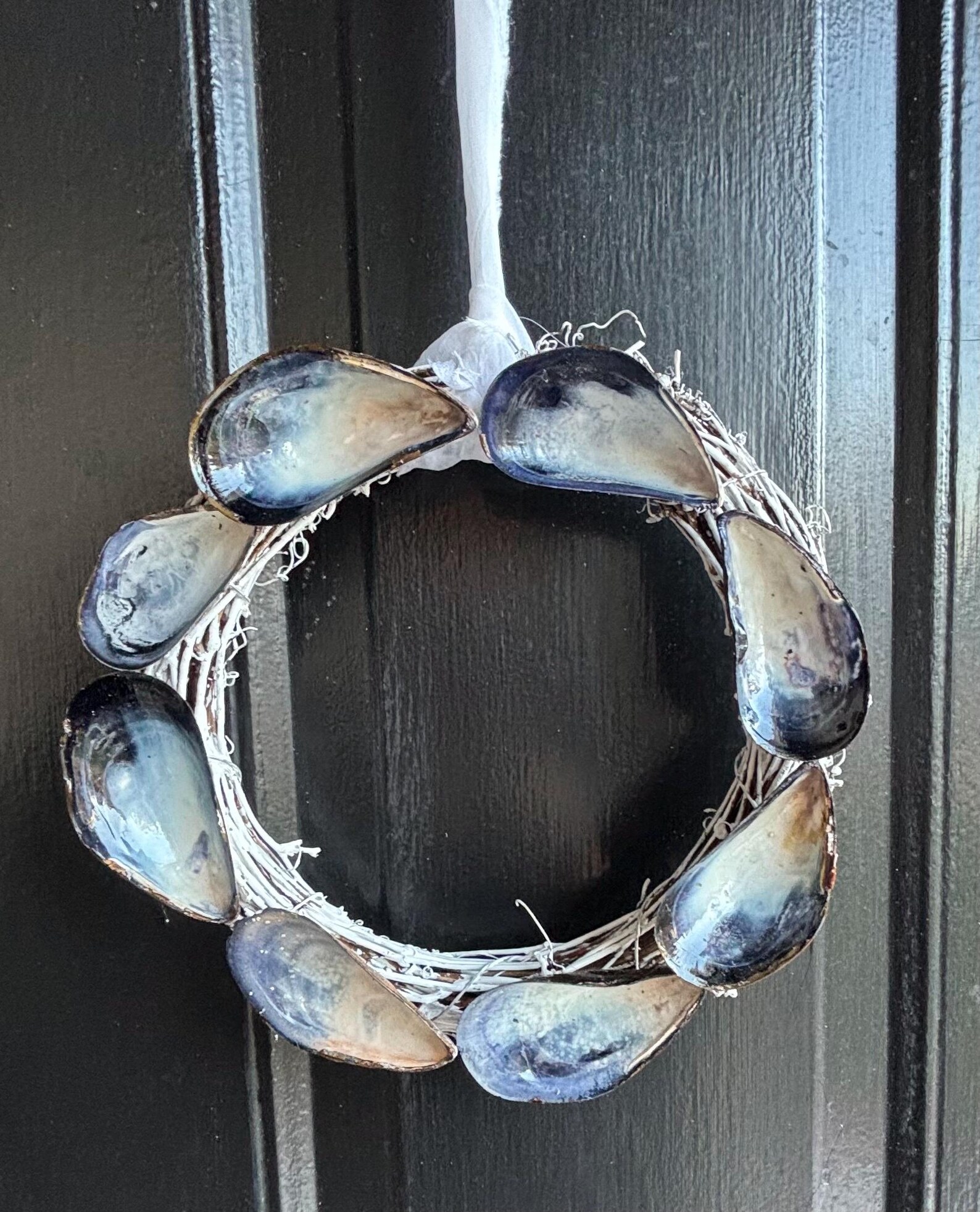 Shell Wreath, Mussel Shells, Grapevine, Front Door, Mantel, Home Decor ...