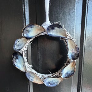 Shell Wreath, Mussel Shells, Grapevine, Front Door, Mantel, Home Decor ...