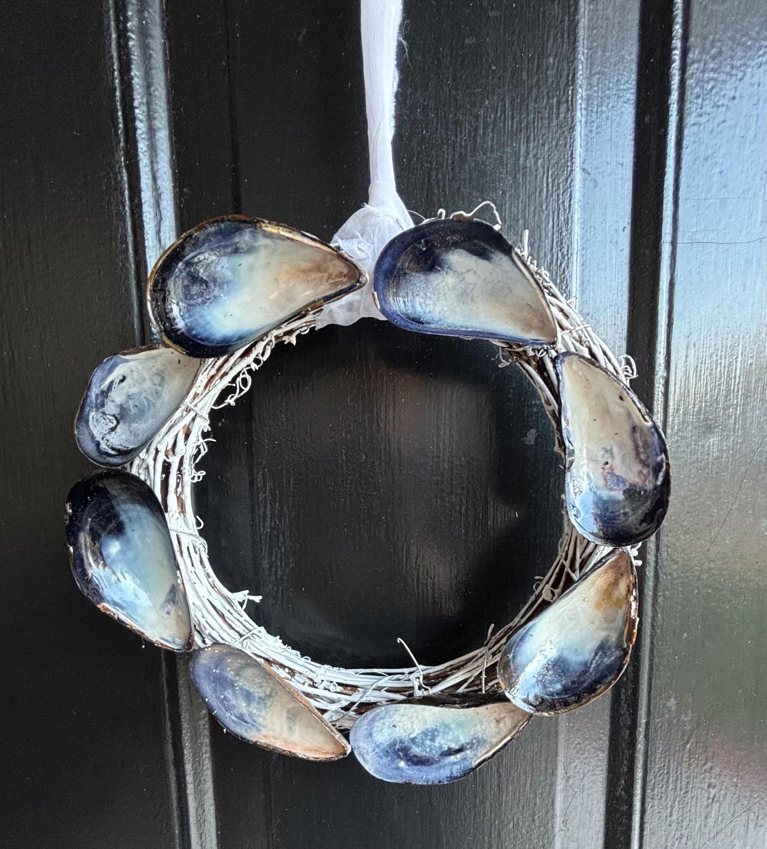 Shell Wreath, Mussel Shells, Grapevine, Front Door, Mantel, Home Decor ...