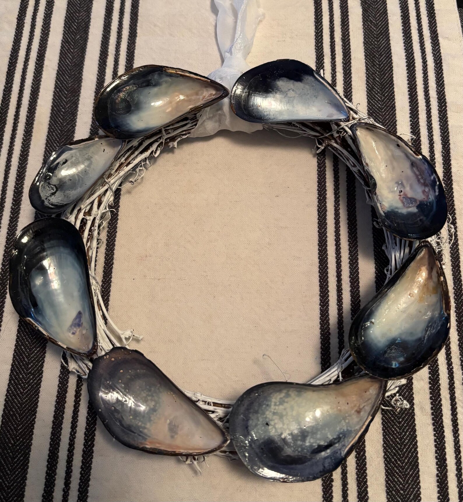 Shell Wreath, Mussel Shells, Grapevine, Front Door, Mantel, Home Decor ...