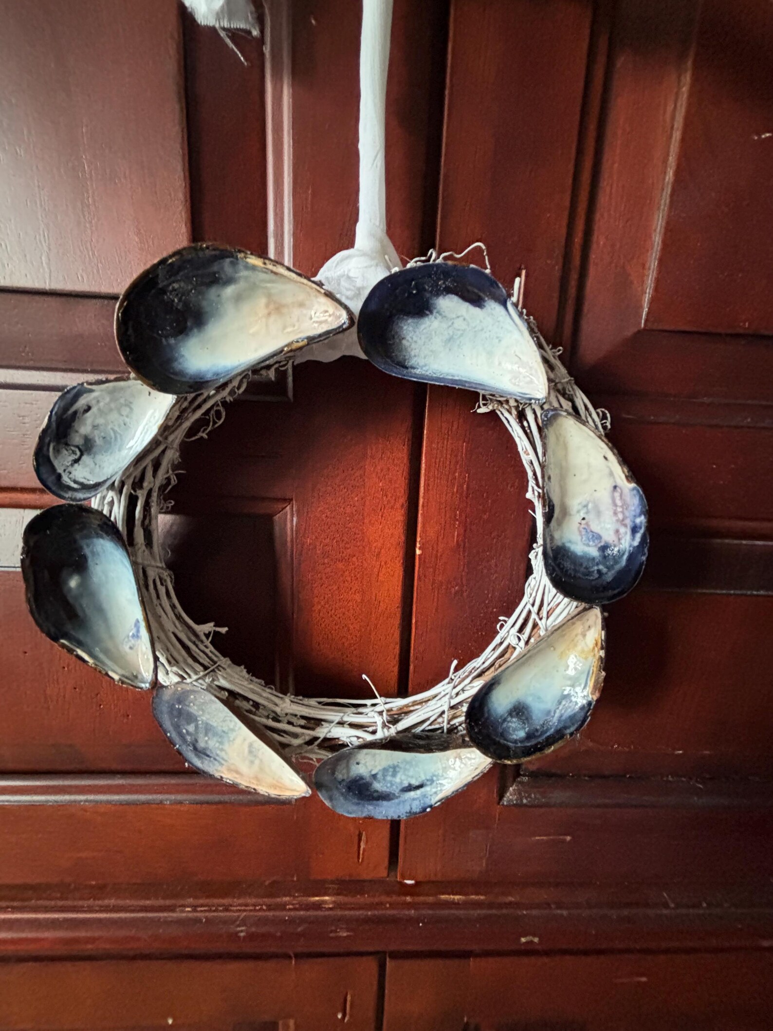 Shell Wreath, Mussel Shells, Grapevine, Front Door, Mantel, Home Decor ...